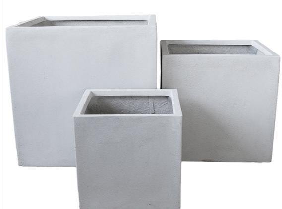 Square white Fiber Clay pot va - plantssouq.com